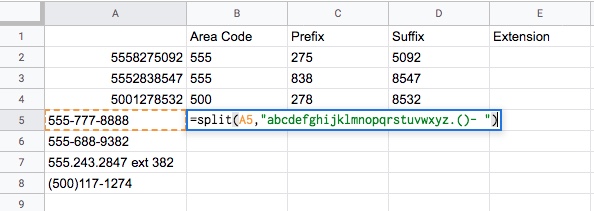 Google Sheets - Separate Phone Numbers
