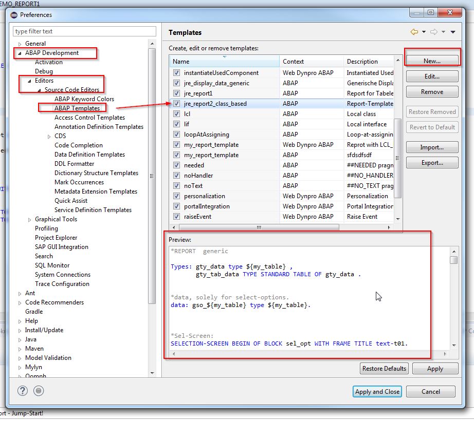Sap Abap Central Jump Start Your Report Writing Using A Template Adt Eclipse