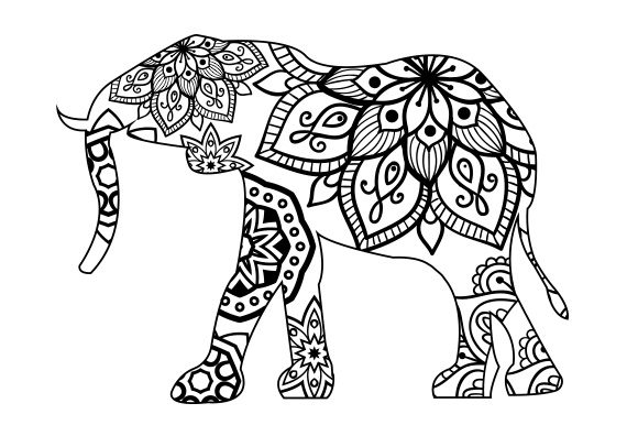 Elephant Mandala Line Art Style