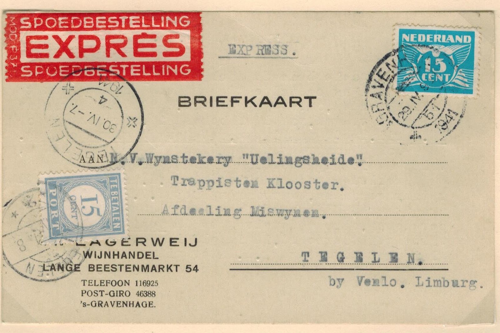 Netherlands Postal History: Domestic Postage Due Mail : 1925 - 1946
