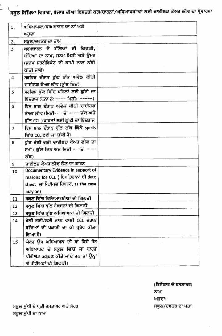 PUNJAB NEWS ONLINE Proforma For Child Care Leave Download Here punjab-news-online-proforma-for-child-care-leave-download-here