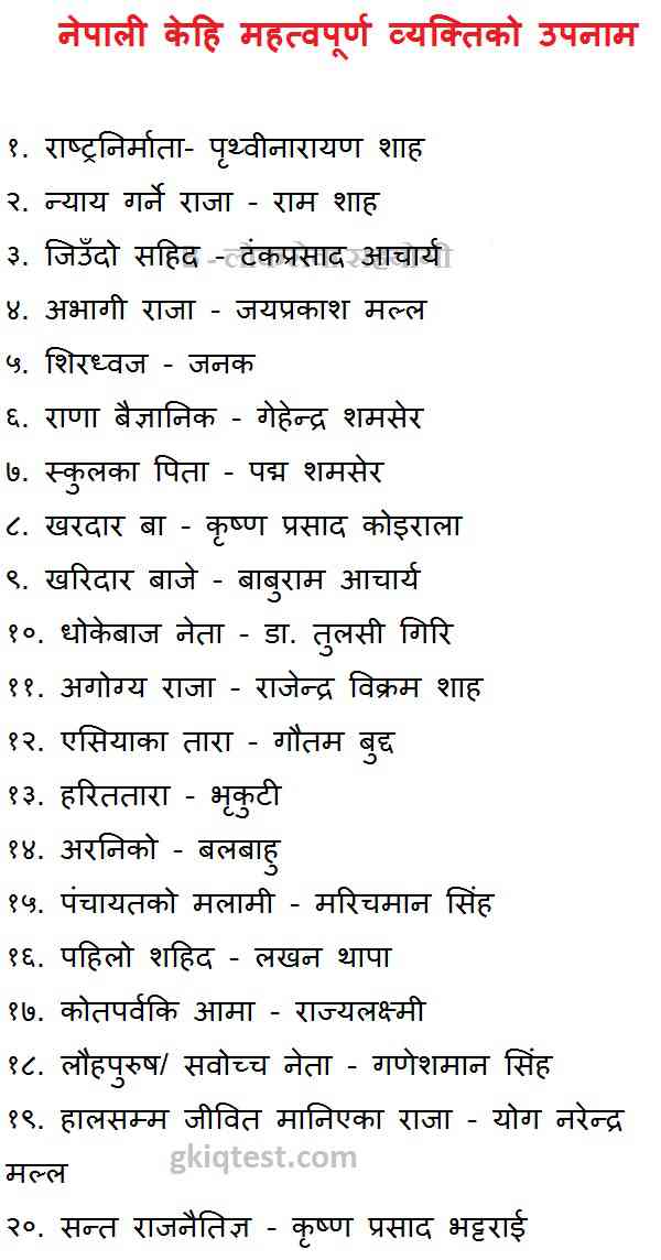 Samanya Gyan Question Answer In Nepali About Nickname Of A Specific samanya-gyan-question-answer-in-nepali-about-nickname-of-a-specific