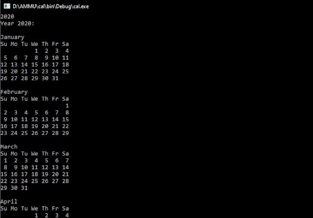 C++ Program to display month by month calendar for a given year