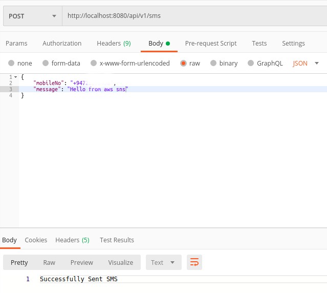 Send sms using aws simple notification service (SNS) and Spring boot