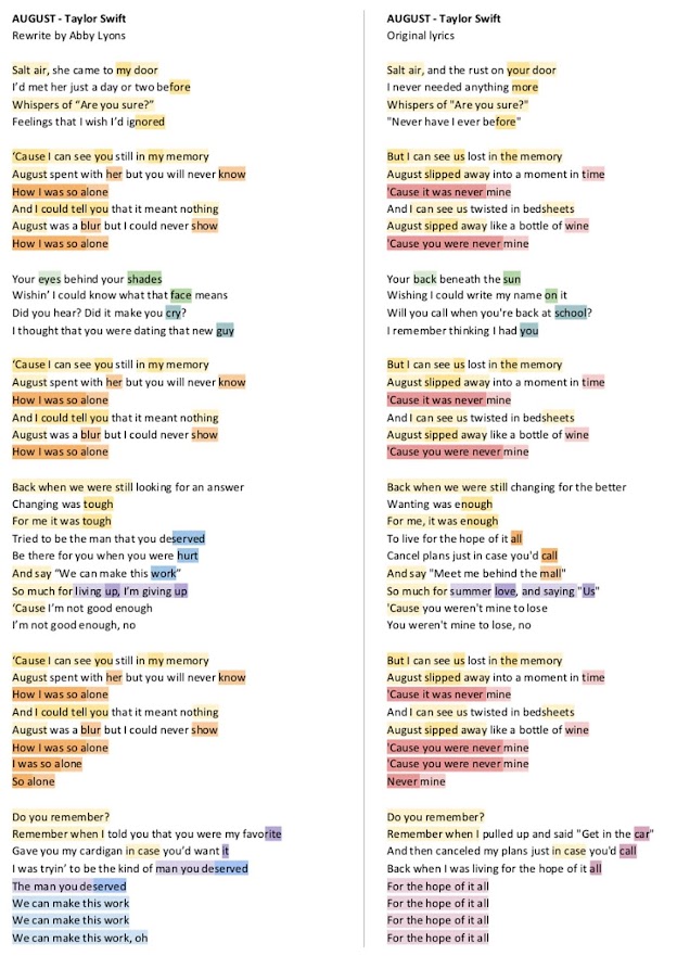 AUGUST (Taylor Swift) from James's Perspective | REWRITE (NERDY LYRIC ...