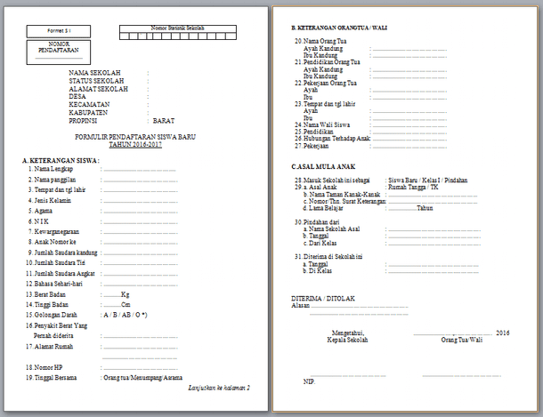 Formulir PPDB Format S1 untuk SD - Madrasah Folder