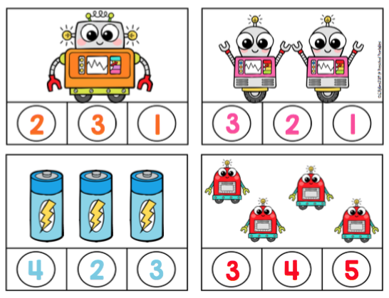 Robot Cards for Math Centers ~ Preschool Printables