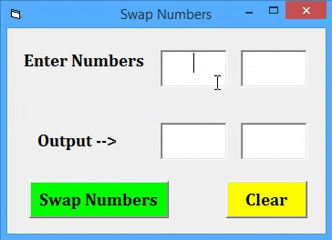 Write a program in visual basic to swap two numbers