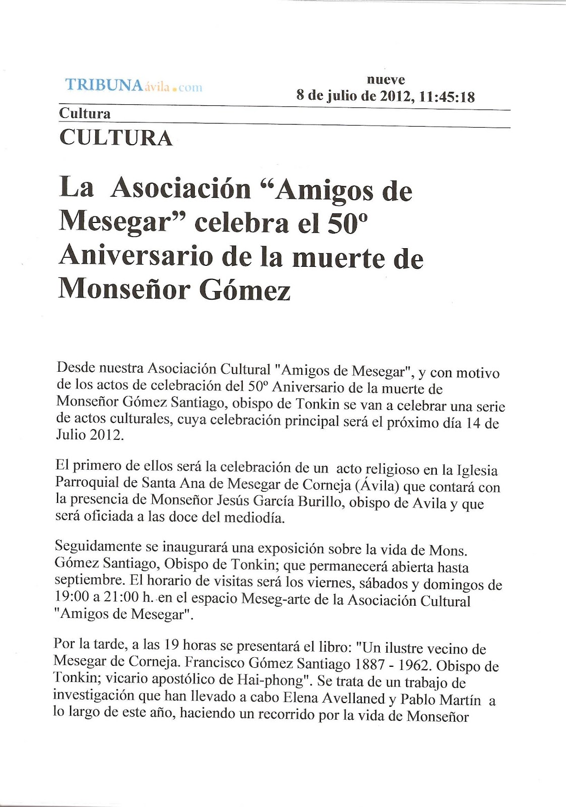 ASOCIACION CULTURAL AMIGOS DE MESEGAR : XII.- ARTICULOS, NOTICIAS DE ...