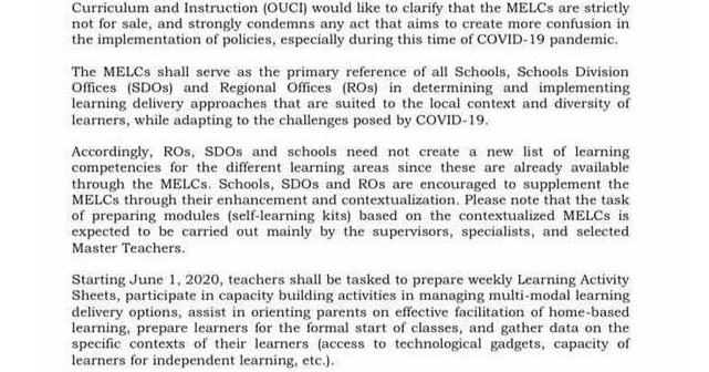 Clarification on the use of the Most Essential Learning Competencies ...