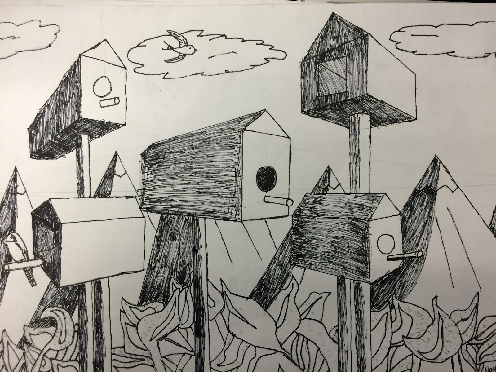 Mrs. Wille's Art Room: Bird houses in 2 point perspective