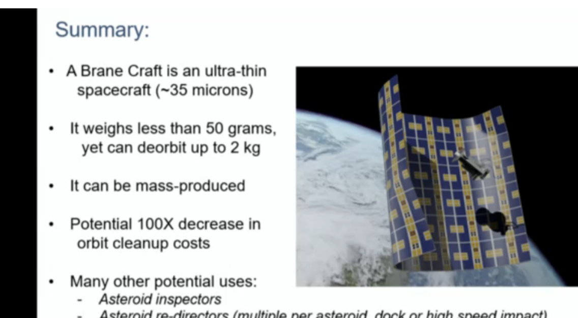 NASA NIAC Brane craft that is solar powered with 4000 ISP and weighs ...