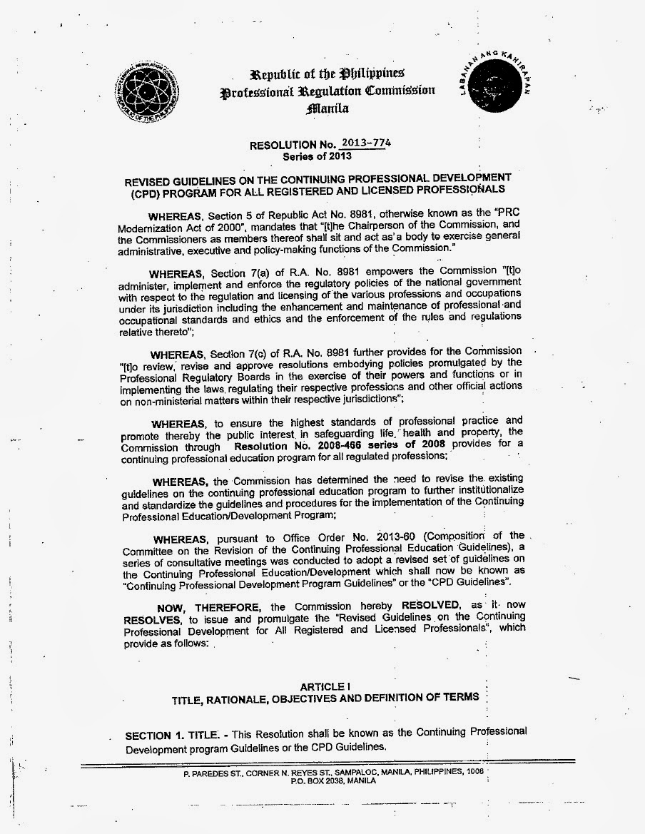 THE PROJECT REVIEW: Information : PRC Resolution No. 2013-774(Series of ...
