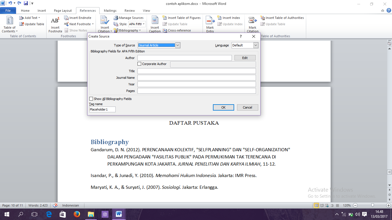 CARA MEMBUAT BODY NOTE DAN DAFTAR PUSTAKA PADA MS. WORD