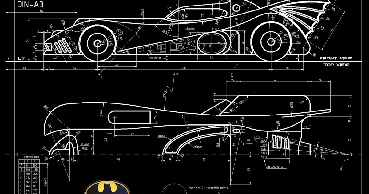 INFOGEOMETRÍA: BATMOBILE 1989. AutoCAD Drawing.