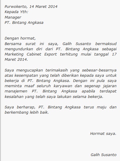 Kumpulan Contoh Surat Resign