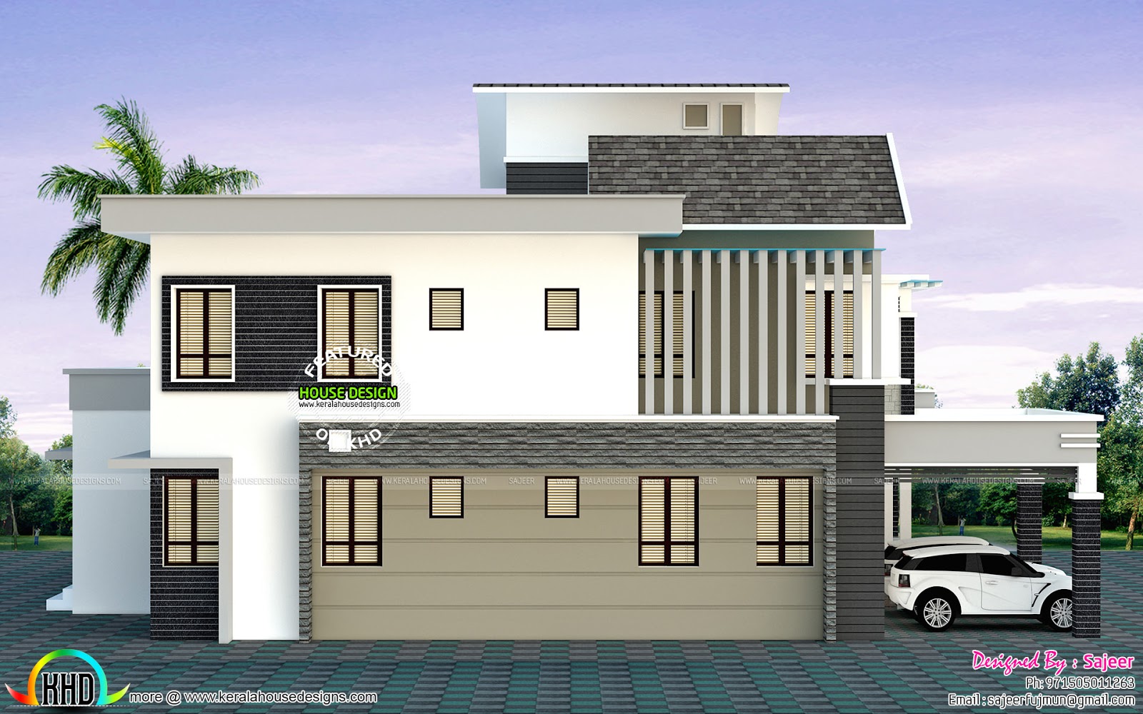 Front, left and right view of Modern home - Kerala Home Design and ...