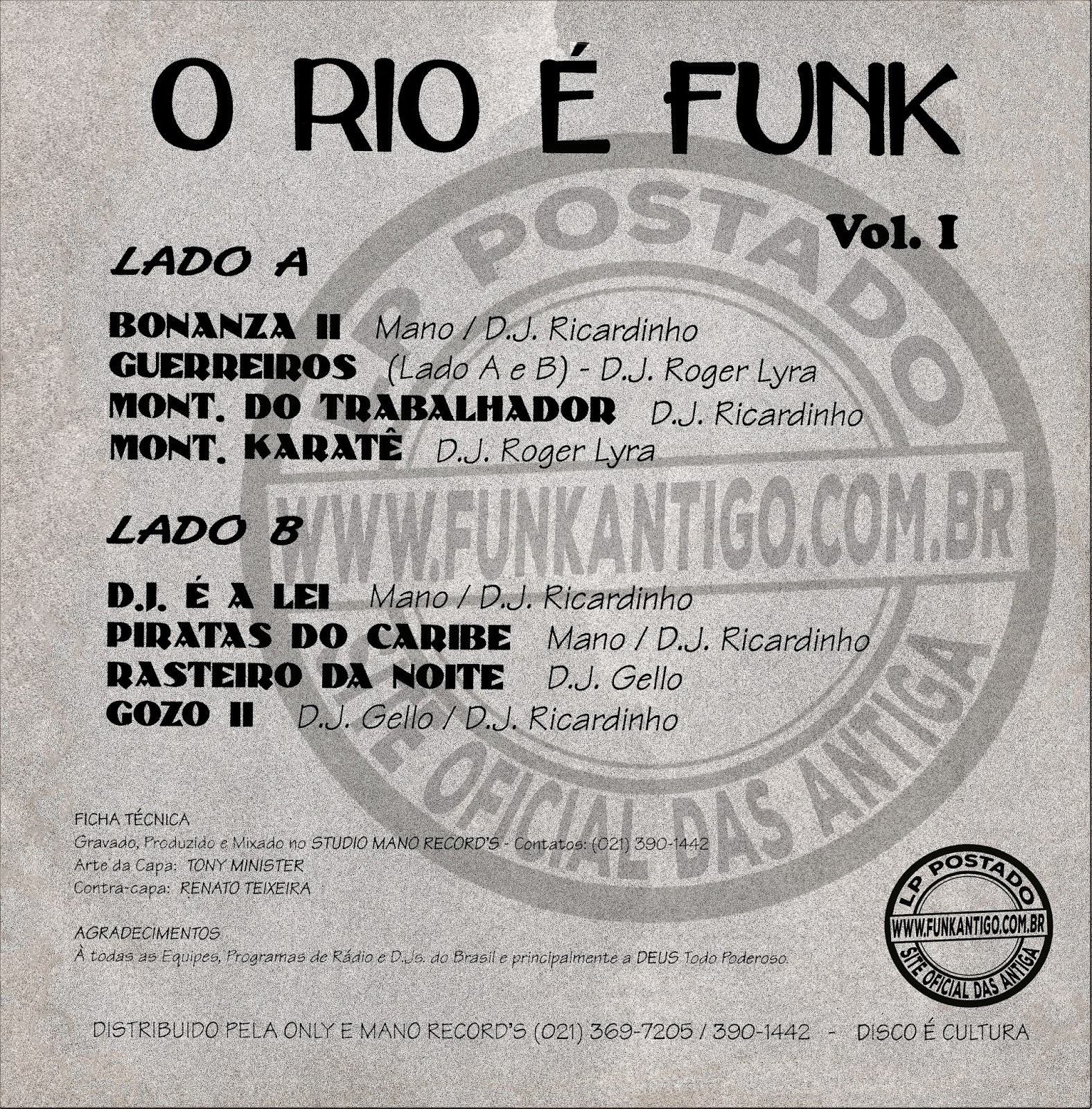 O Rio é Funk Vol.1(1996 ), Vinyl(502034) Mano Record´s - Site Funk antigo
