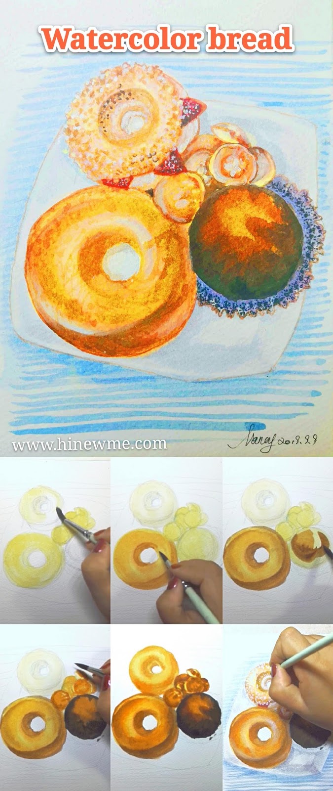 How to Paint Watercolor Bread step by step
