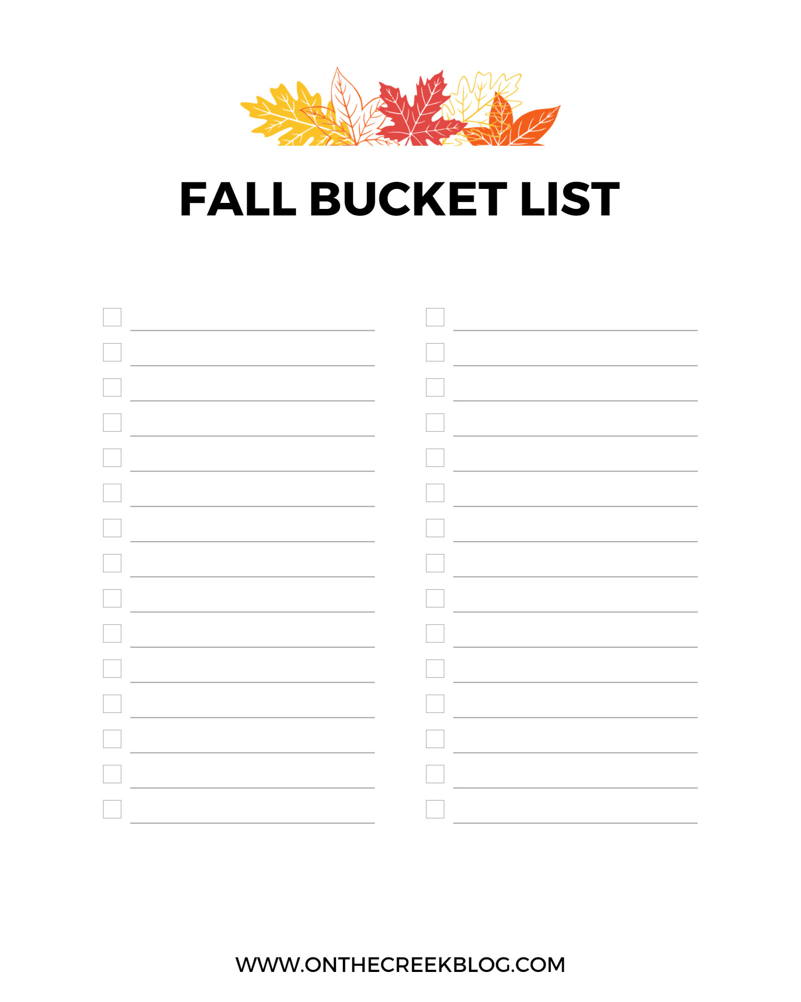 Fall Bucket List Free Printable - Tiff W. - on the creek blog