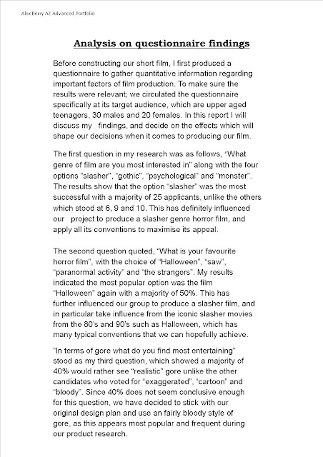 A2 Advanced Portfolio: Analysis on Questionnaire Findings