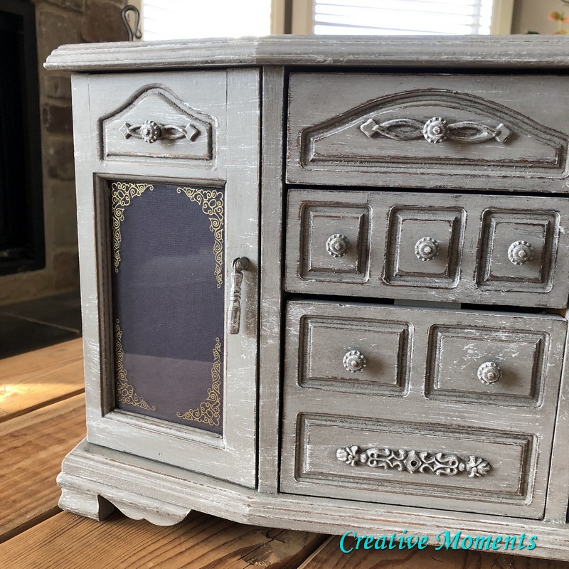 Large Vintage Jewelry Box in Rustic Grey