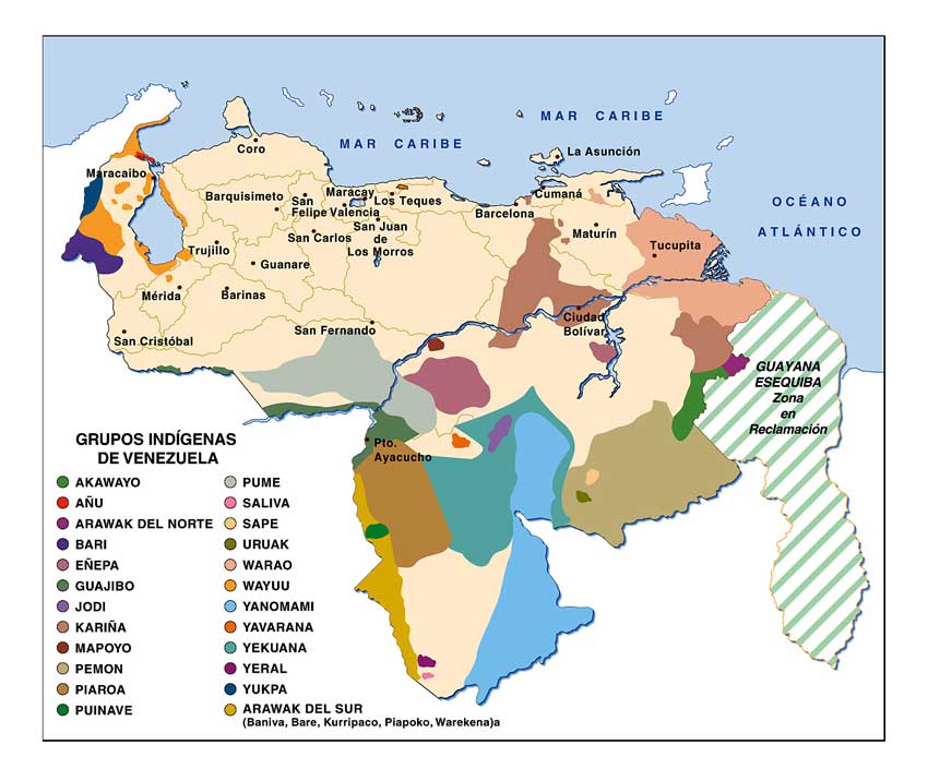 Mapas de Venezuela: Mapa de grupos indigenas en venezuela