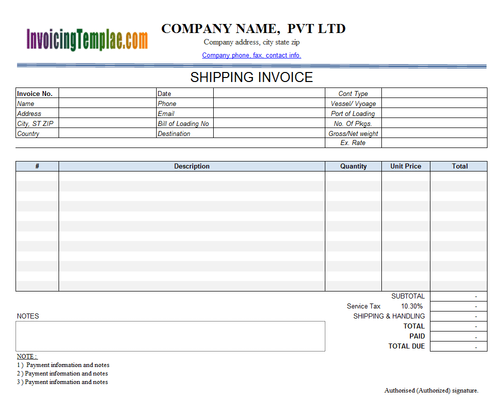 Shipping Invoice Sample - Invoice Template