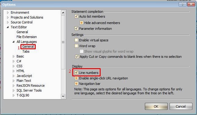 Visual Studio Development Steps: How to show line numbers in the code ...