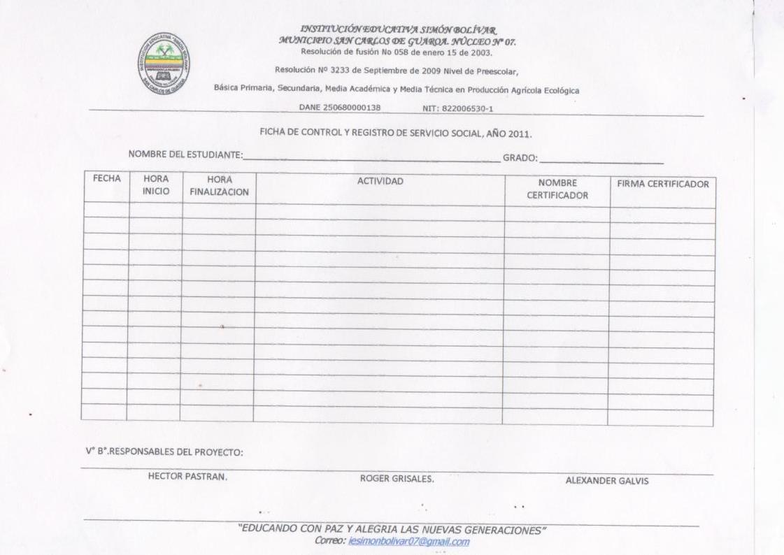 formato de servicio social: formato de registro y control del servicio ...