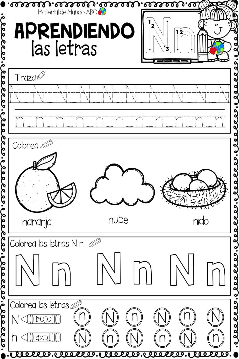 Actividades De La Letra N Del Alfabeto