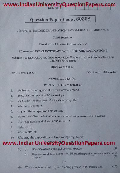 EE6303 Linear Integrated Circuits and Applications Nov Dec 2016 ...