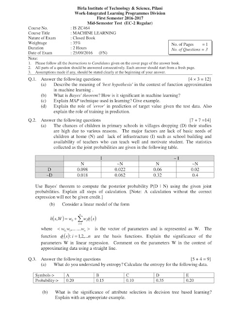 Coding Tech Life: Machine Learning -ISZC464 - Mid-Semester Question ...