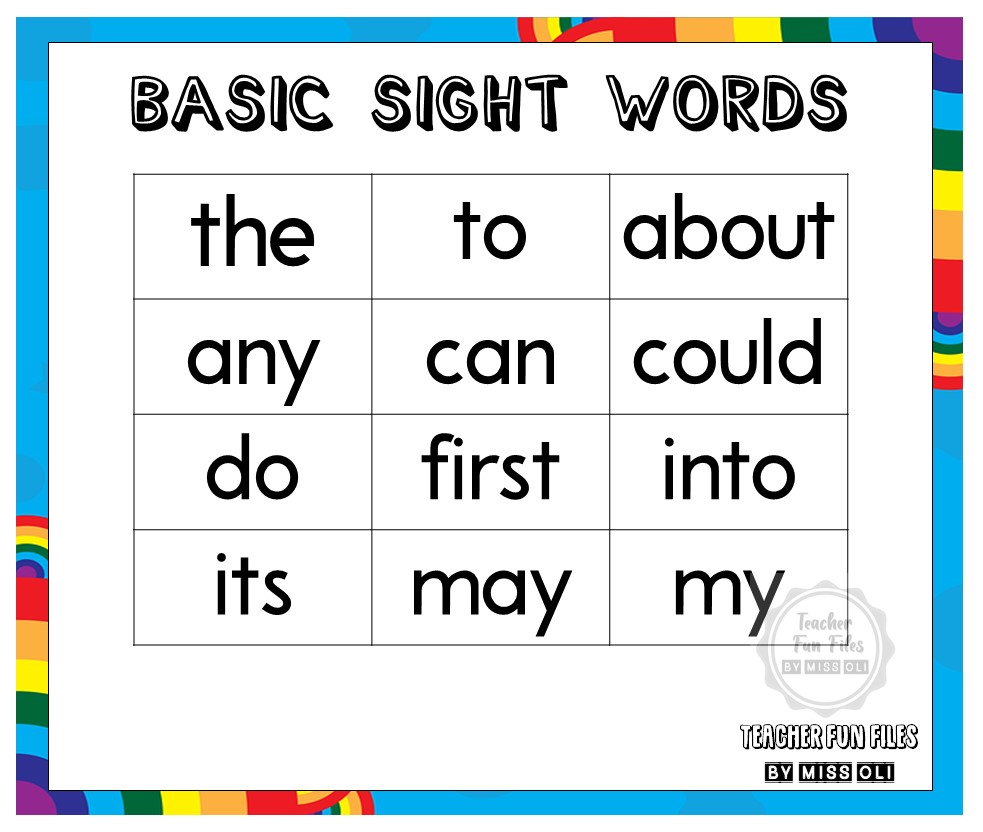 Teacher Fun Files: Basic Sight Words Charts