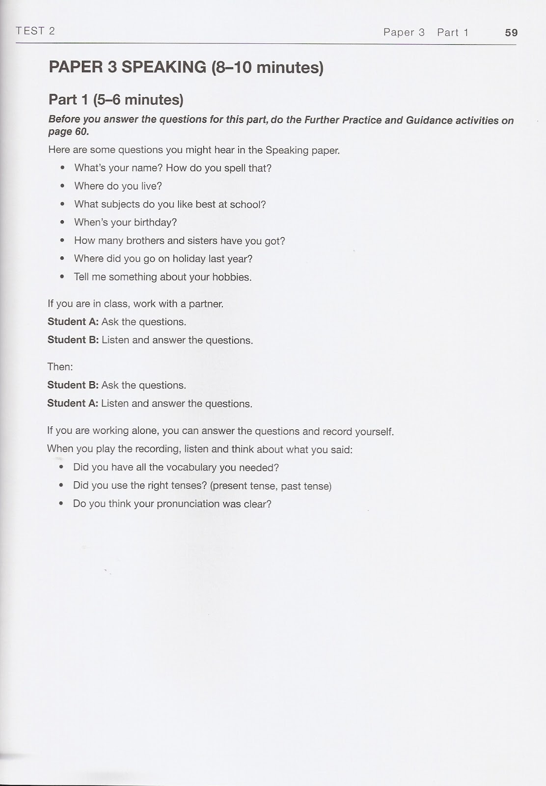 Exámenes de Cambridge : Listening & Speaking Test 2 (KET)