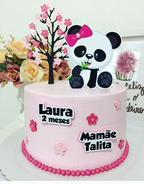 Topo de bolo panda rosa para editar e imprimir grátis - Festa Free