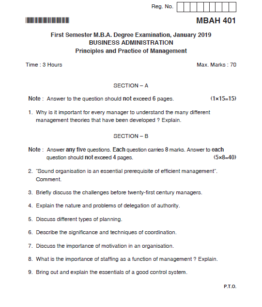 Mangalore University M.B.A.(BUSINESS ADMINISTRATION) First Semester ...