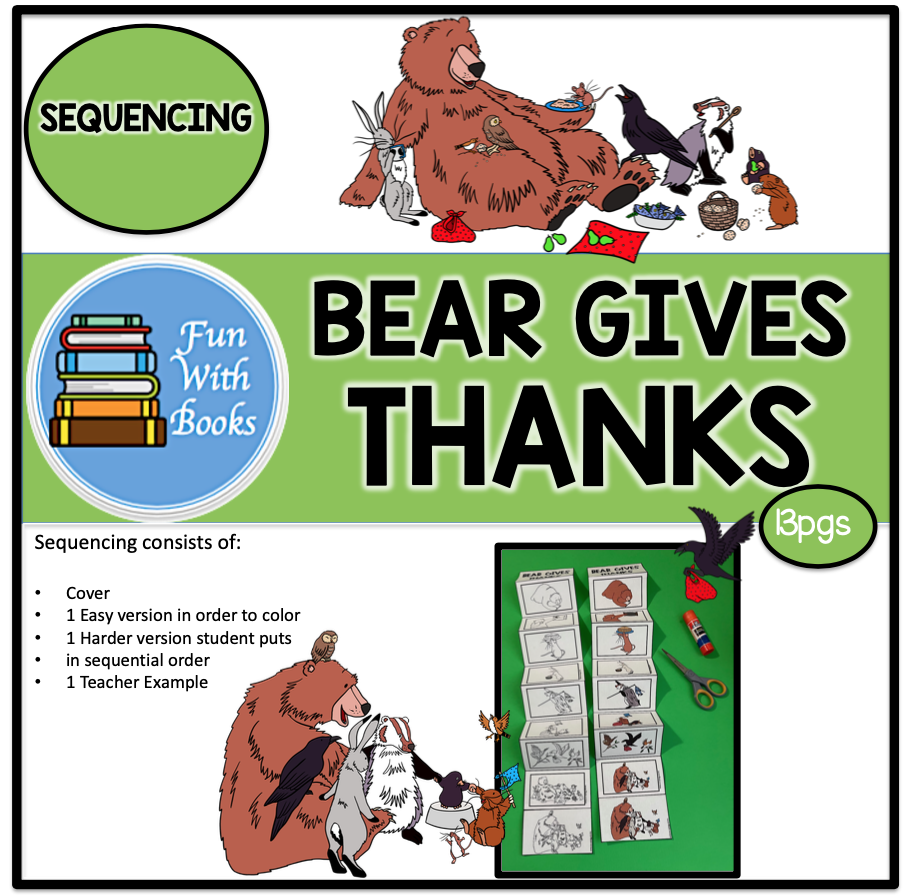 BEAR GIVES THANKS SEQUENCING BOOK CRAFT ~ Book Units by Lynn