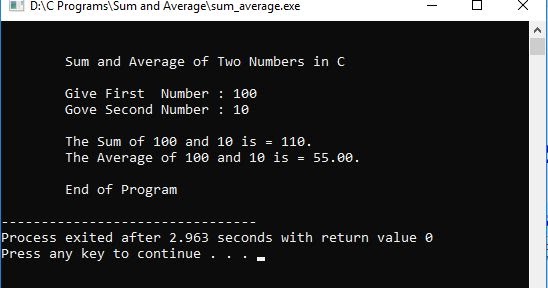 Free Programming Source Codes And Computer Programming Tutorials Sum And Average Of Two Numbers