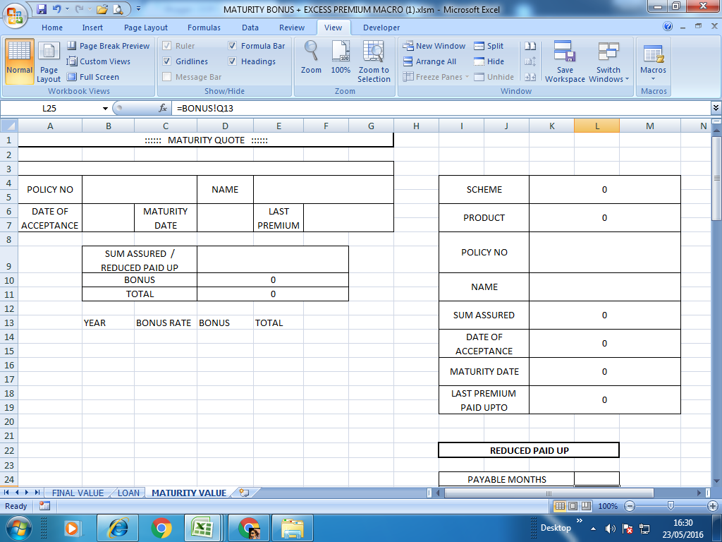 Latest PLI/RPLI Policy Maturity Bonus Manual Calculation Sheet | DOP ...