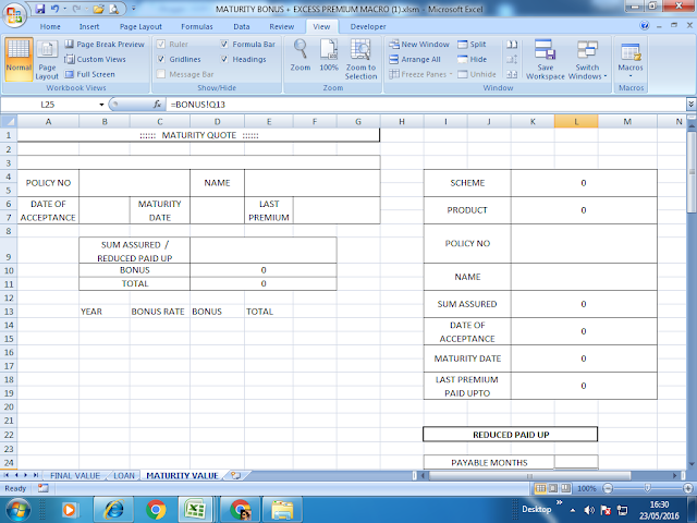 Latest PLI/RPLI Policy Maturity Bonus Manual Calculation Sheet | DOP ...
