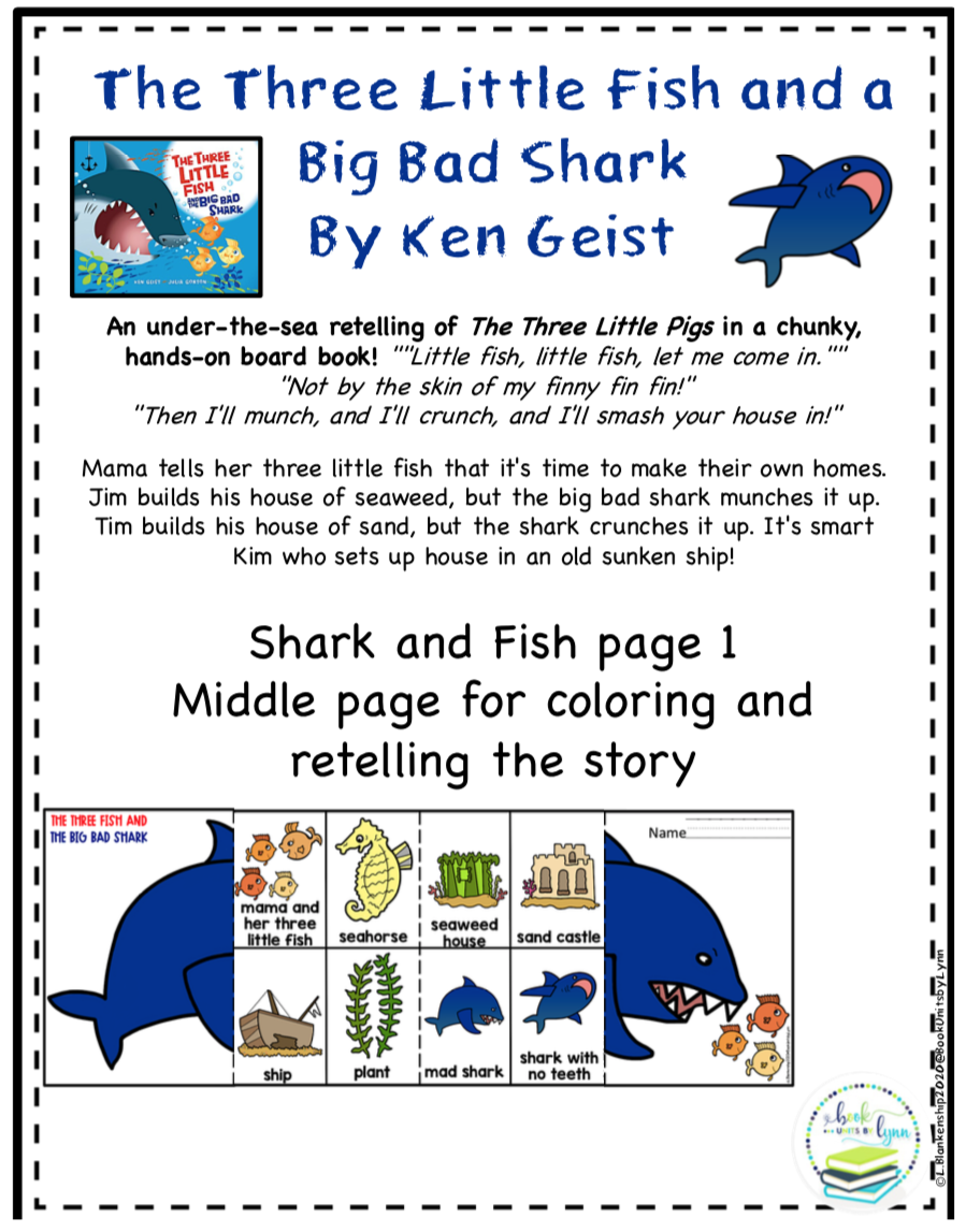 THE THREE LITTLE FISH AND THE BIG BAD SHARK BOOK CRAFT ~ Book Units by Lynn