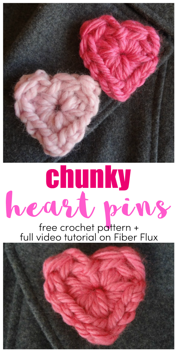 Fiber Flux: Chunky Heart Pins, Free Crochet Pattern + Video