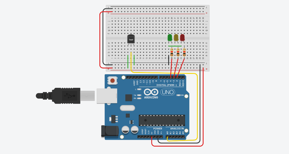 Interfacing of TMP36 Temperature Sensor with an Arduino in Tinkerad.