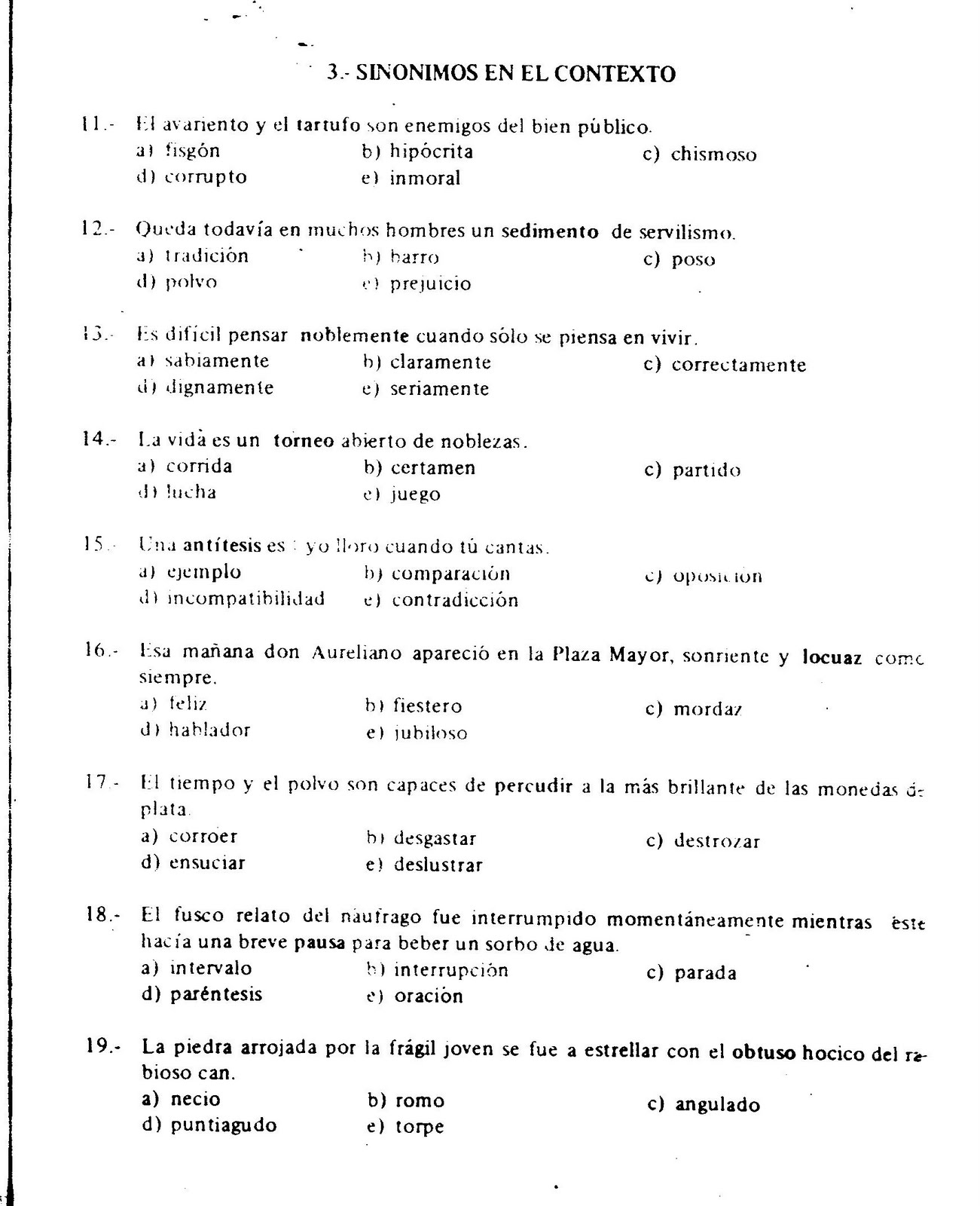 Español es a Verbal: ejercicios: Sinónimos en el contexto