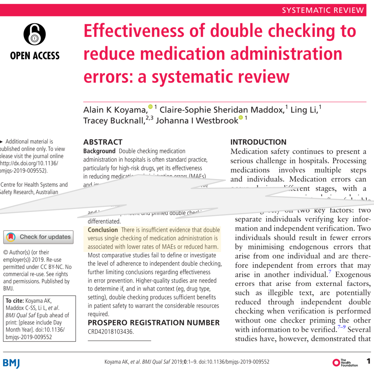 Human Factors in Healthcare: The Value of Double checking Medications