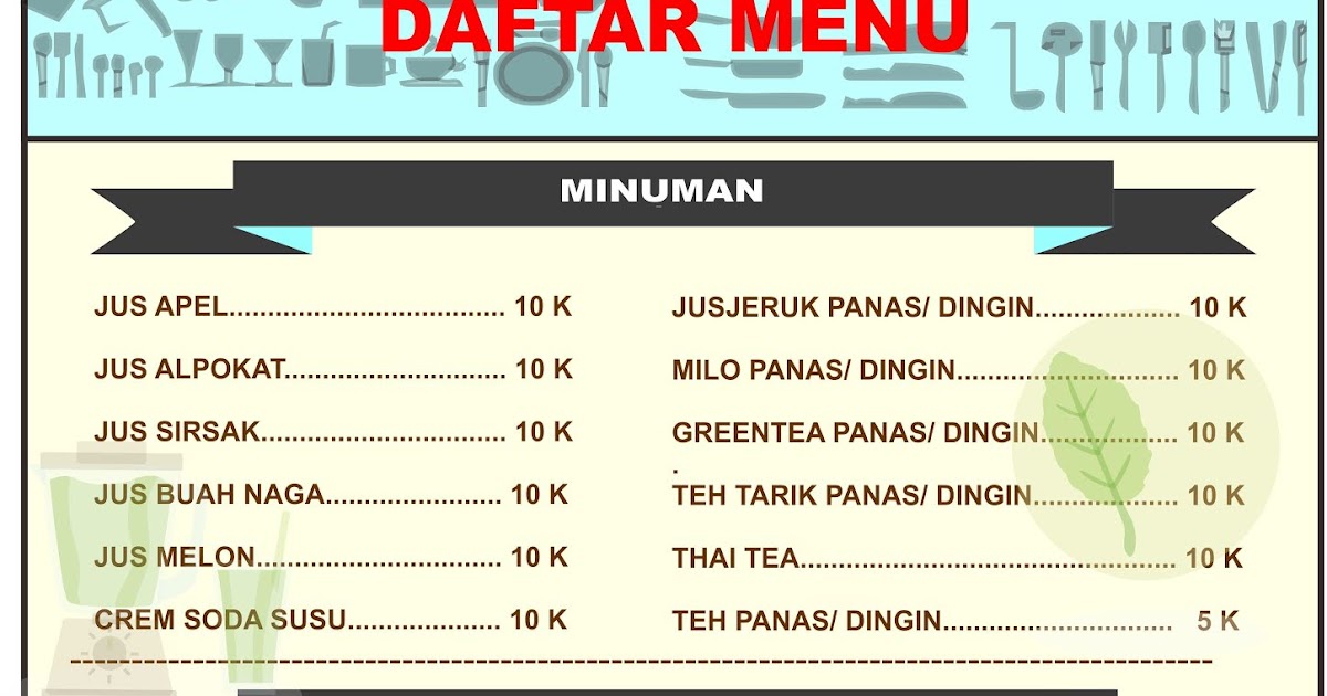 Contoh Daftar Menu Yang Sudah Jadi