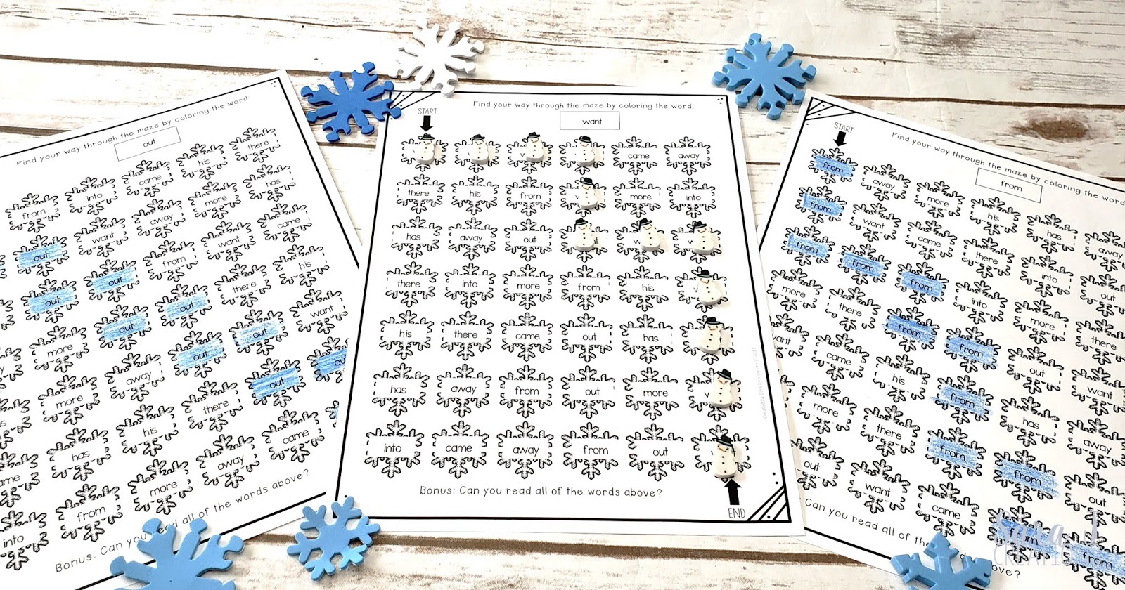 Winter Snowflake EDITABLE Sight Word Mazes | Sara J Creations
