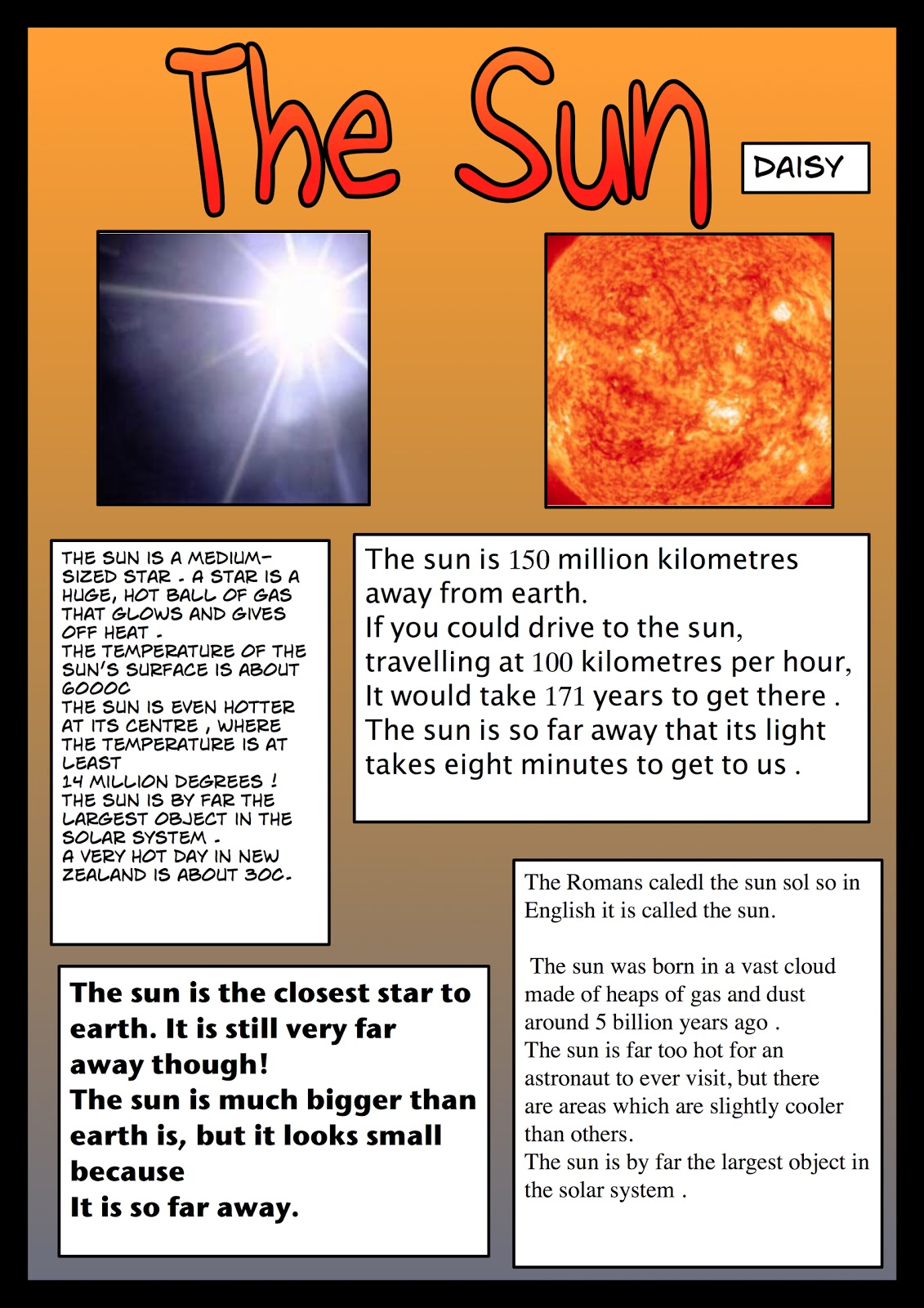 Room 1 MCS: Finding Facts about the Sun - Comic Life Posters