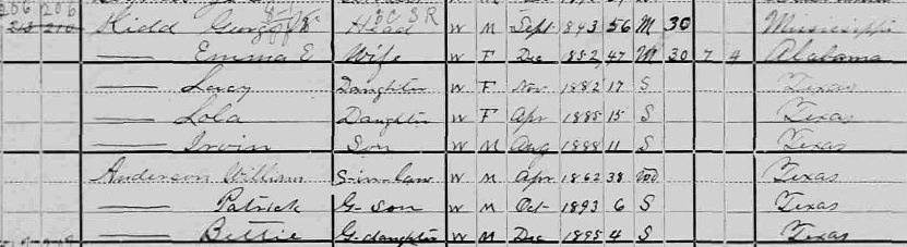East Texas Genealogy: George W Kidd - 1900 census